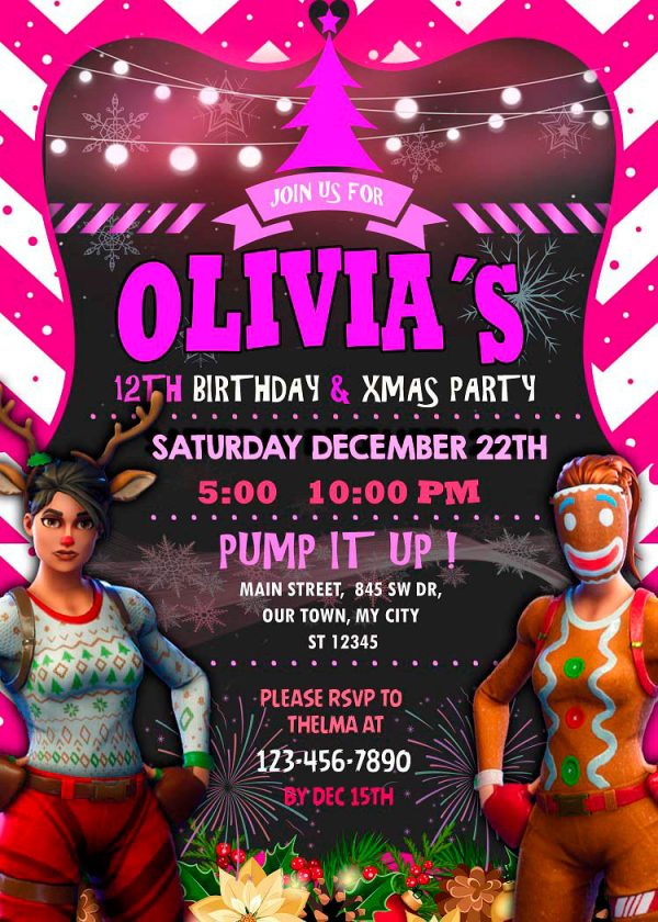 Fortnite Christmas Birthday Girl Invitation | Fantastic Card