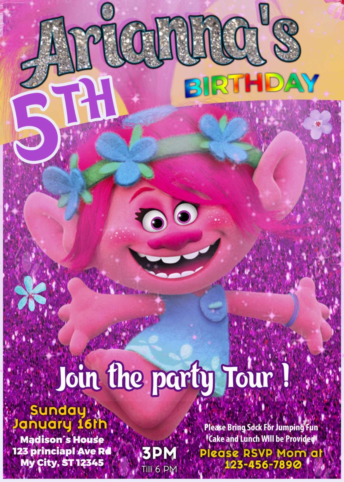 Trolls World Tour Invitation | Queen Poppy Invite