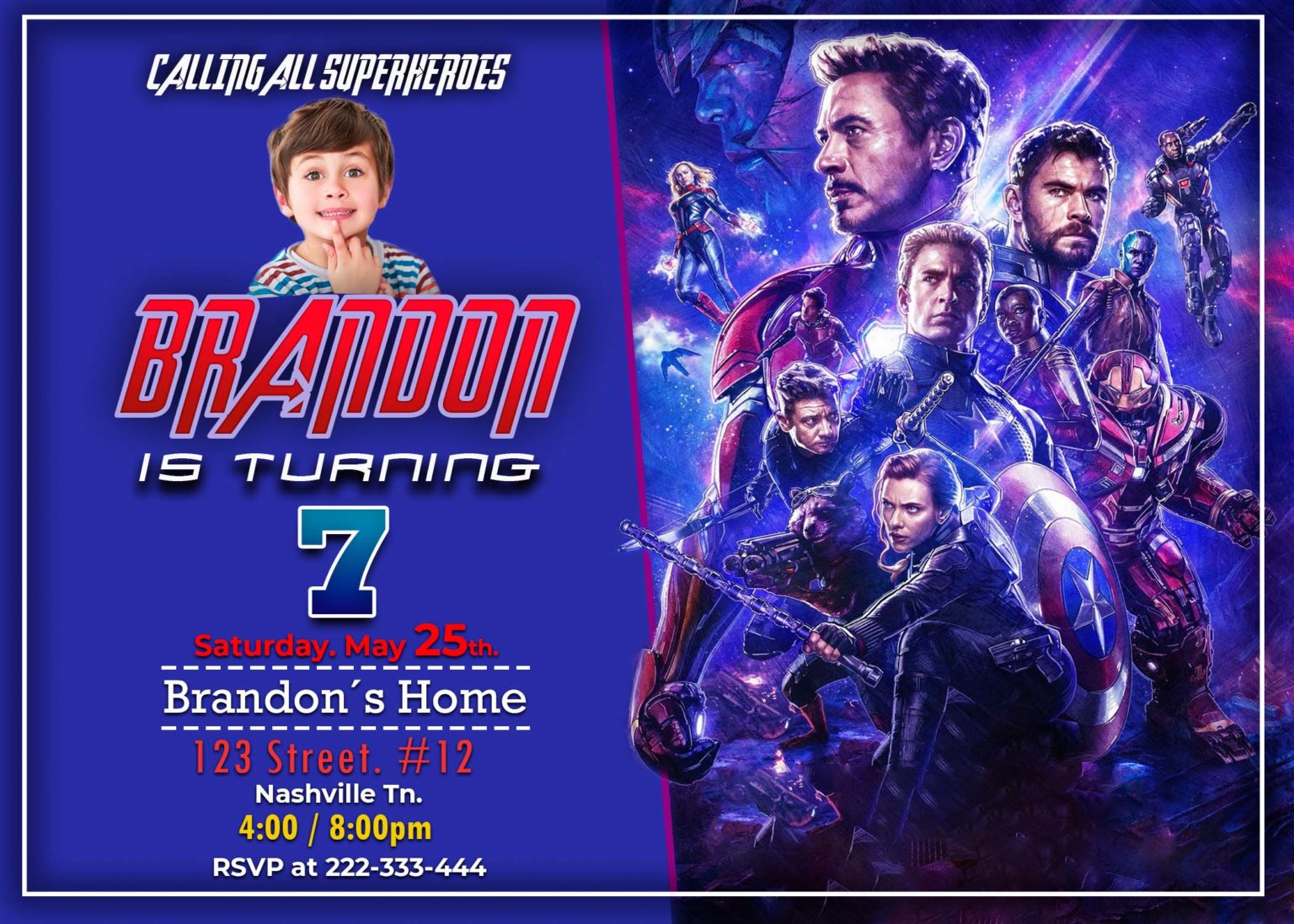 Avengers Endgame Birthday Party Invitation 2 | Digital Card