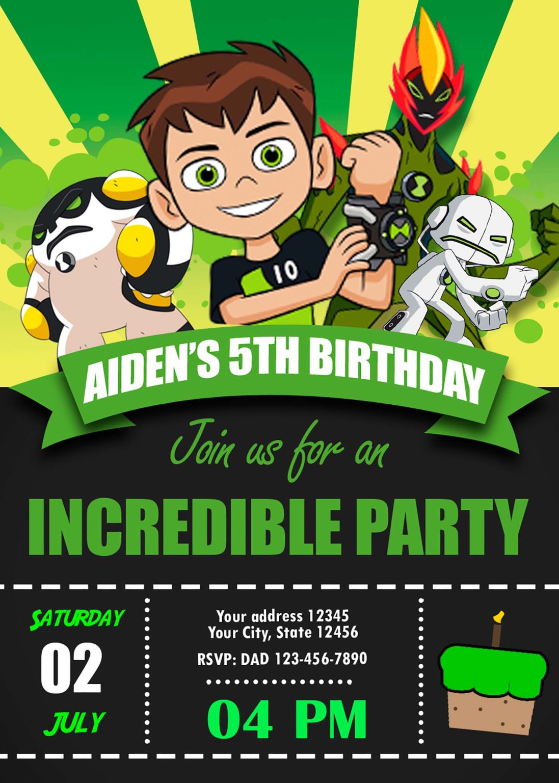 Ben 10 Birthday Party Invitation 2 | Amazing Invite