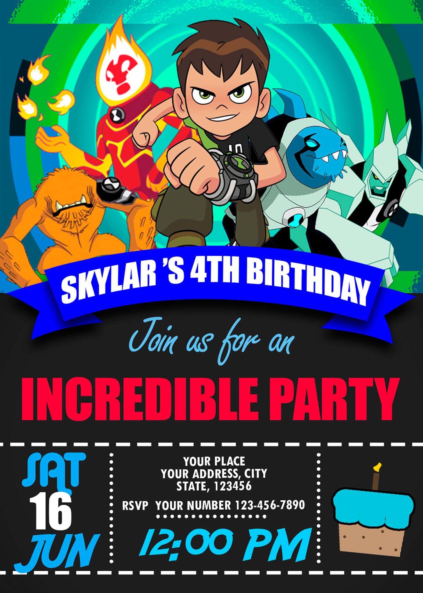 Ben 10 Birthday Party Invitation 5 | Tremendous Invite