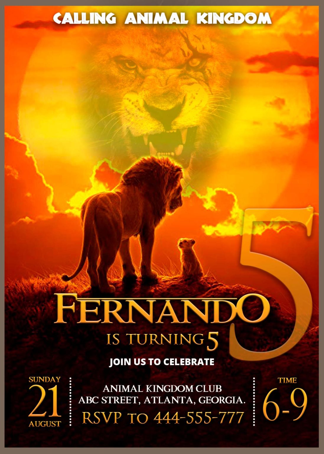 Lion King Birthday Party Invitation | Digital Invite