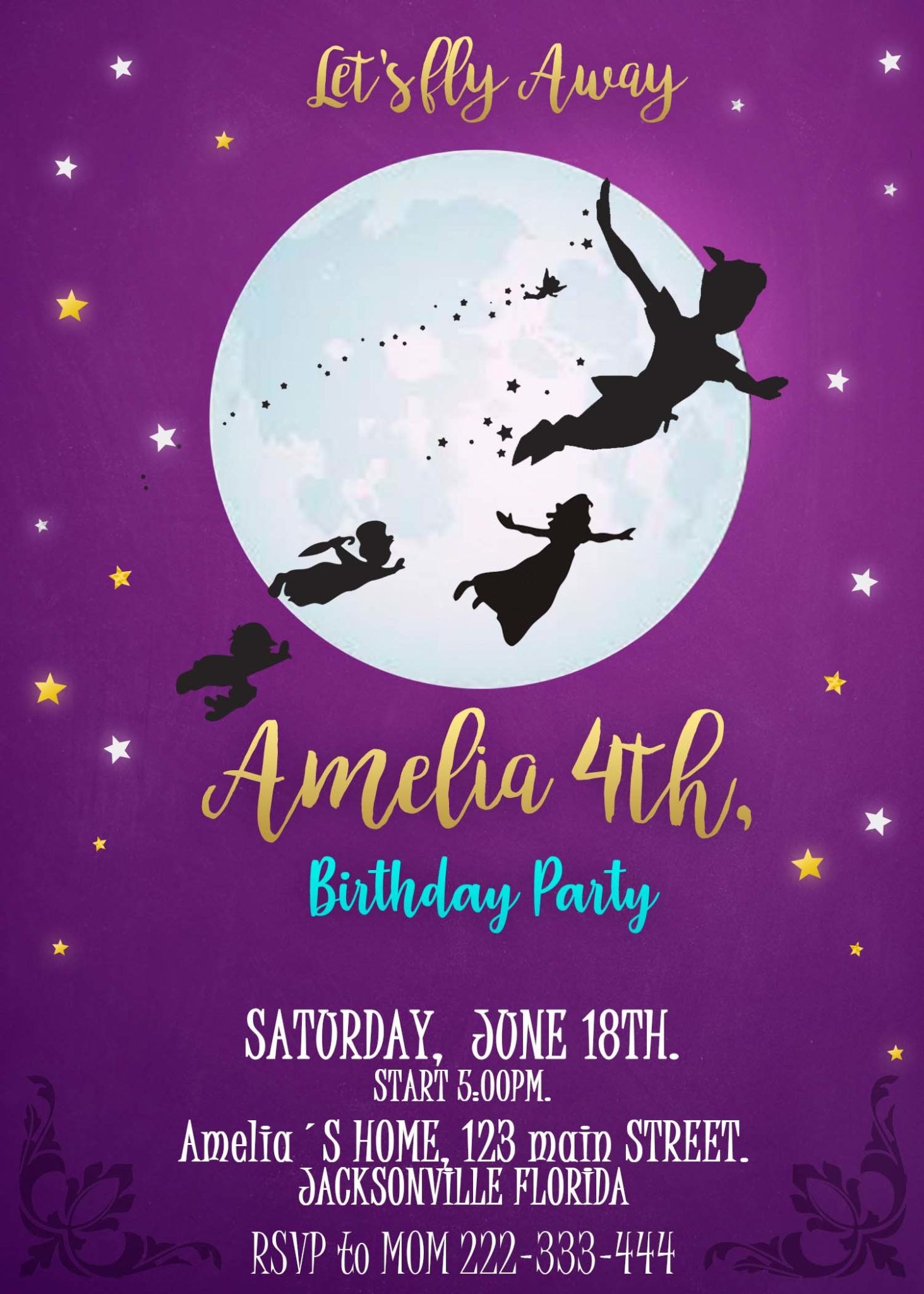 Peter Pan Birthday Girl Invitation | Beautiful Invite