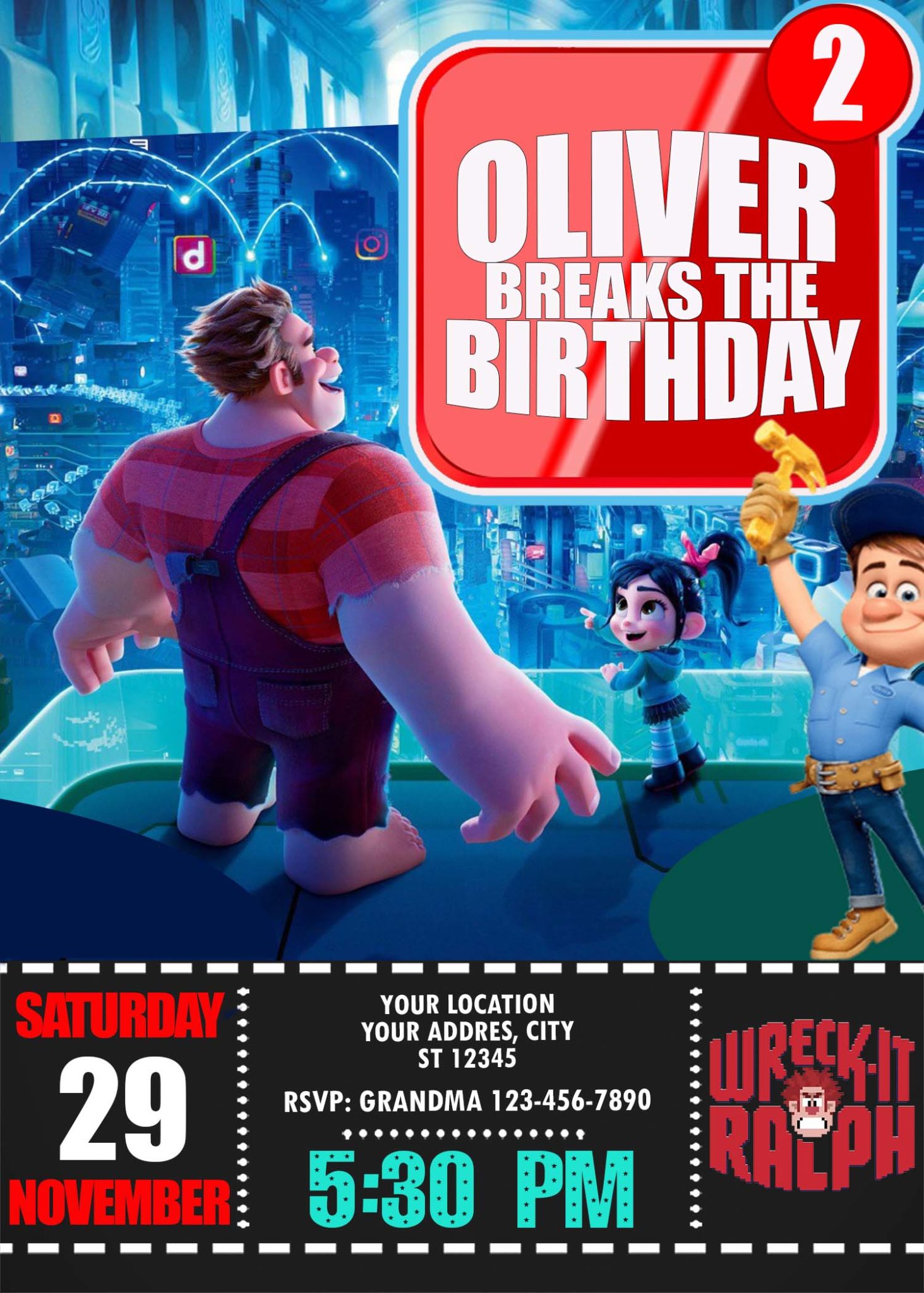 Ralph Breaks The Internet Birthday Invitation | Digital Card