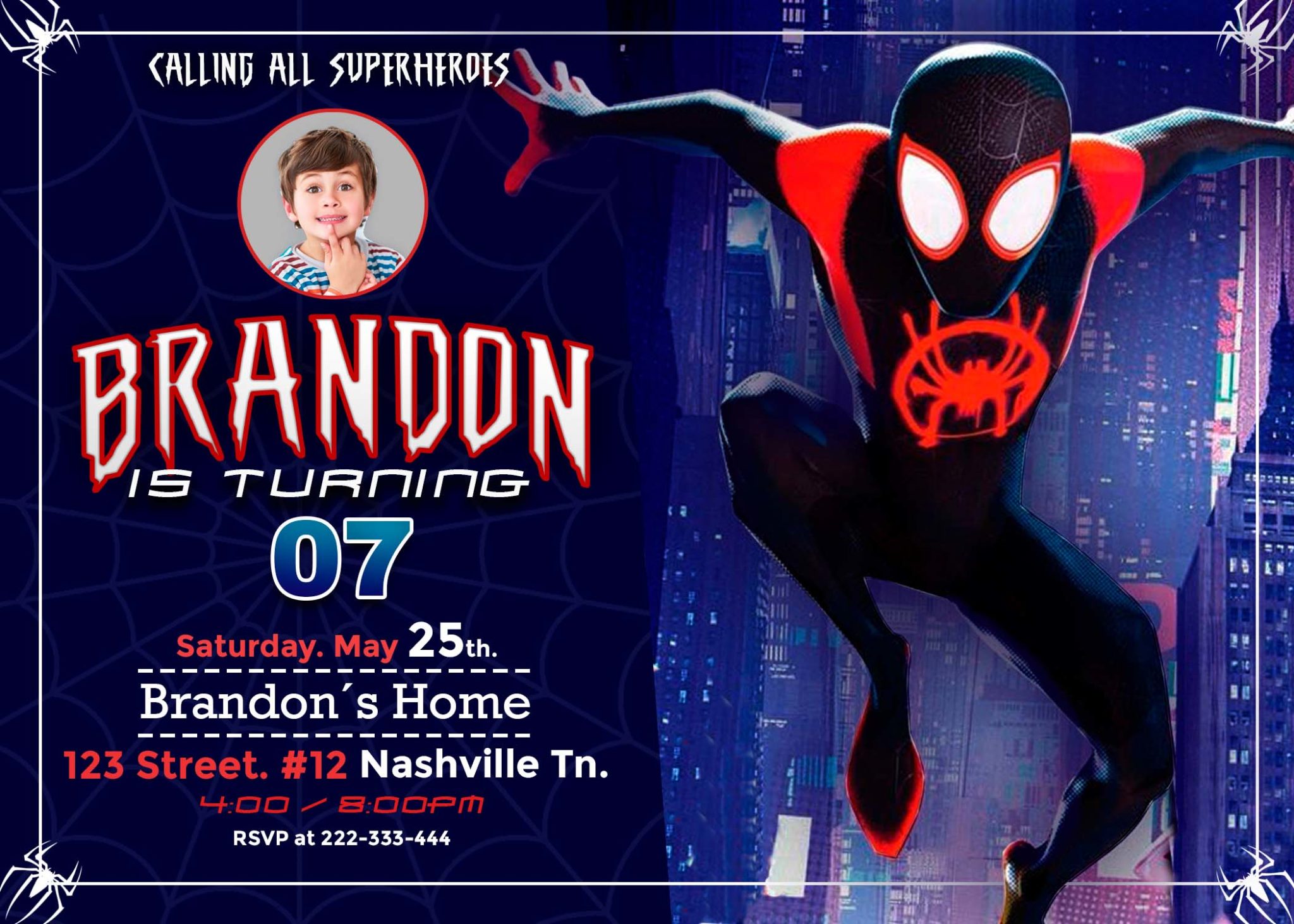 Spider-man Into the Spider-verse Birthday Invitation | Amazing Invite