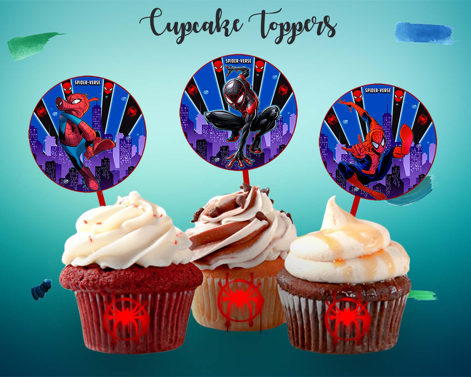 Spider-man Into The Spider-verse Cupcake Toppers | Instant download design