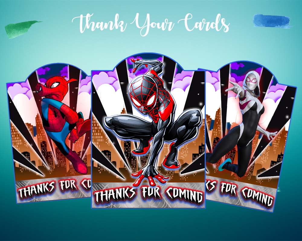 Spider-man Into The Spider-verse Thank You Cards | Instant download design
