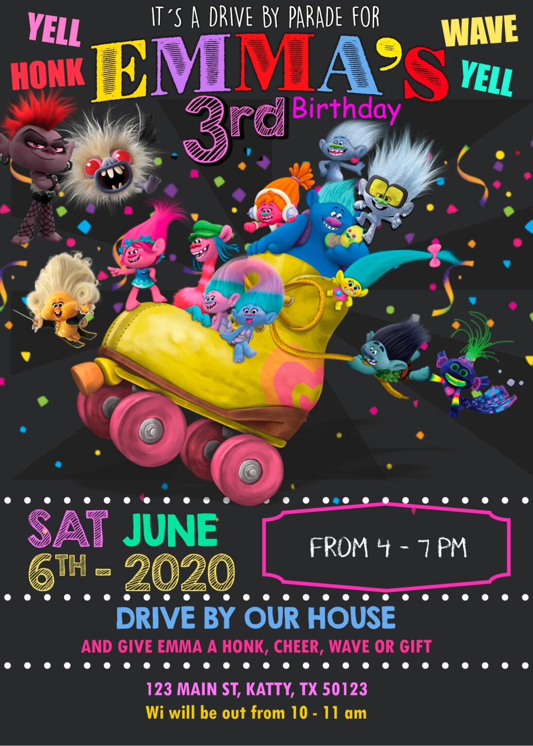Trolls Drive by Birthday Parade Invitation | Fantastic