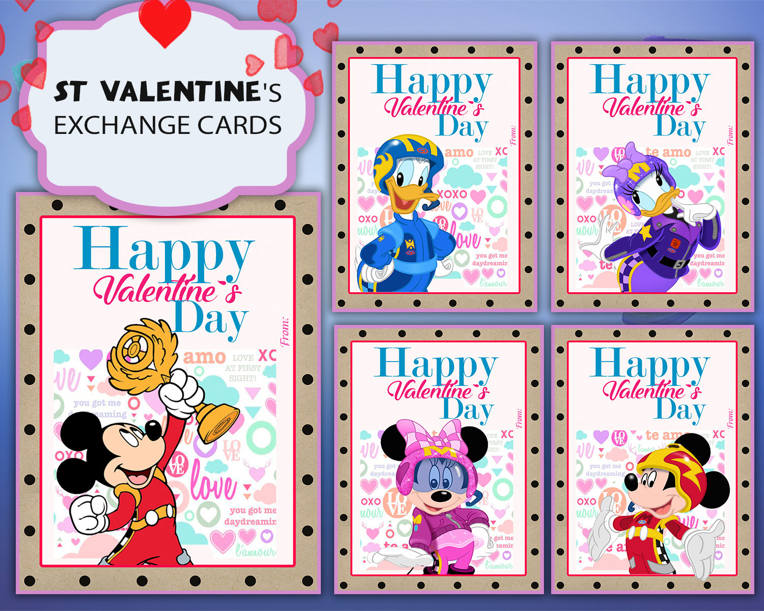Mickey Mouse Roadster Racers Valentines Day Cards