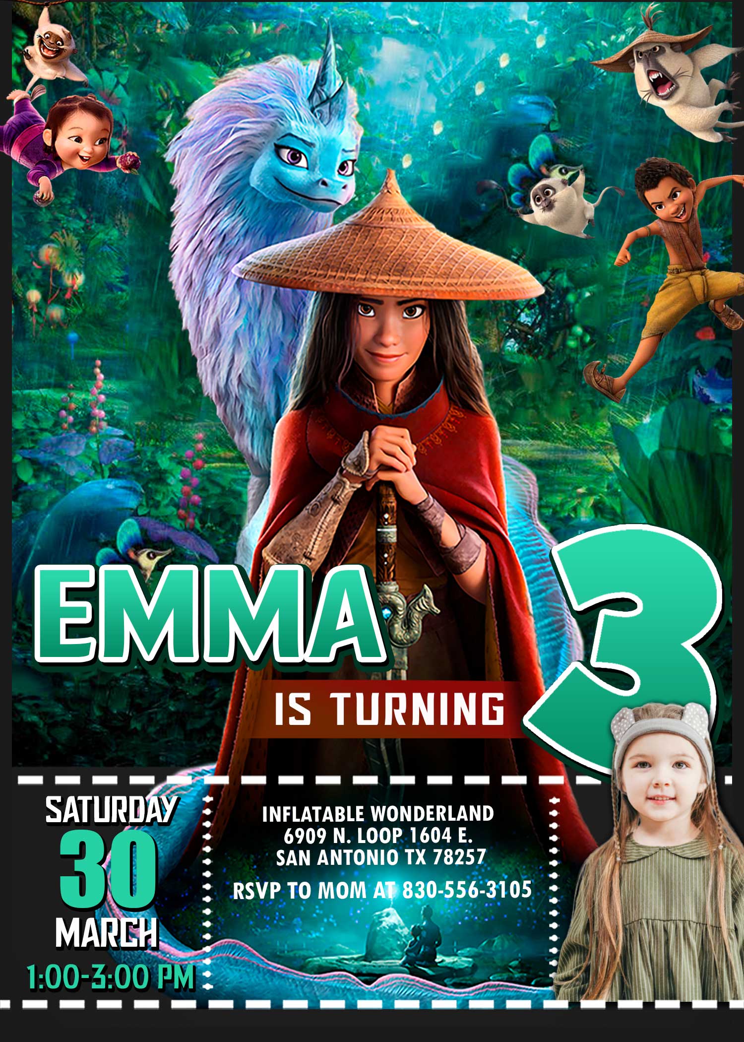 Raya and The Last Dragon Birthday Invitation | Digital Invite