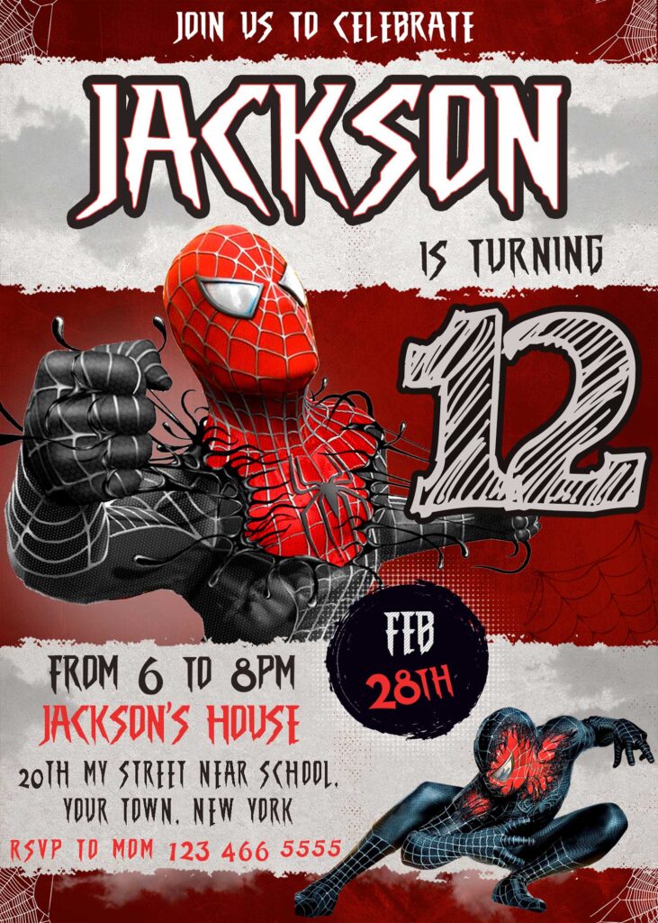 Spider-Man vs Venom Birthday Invitation | Terrific Invite