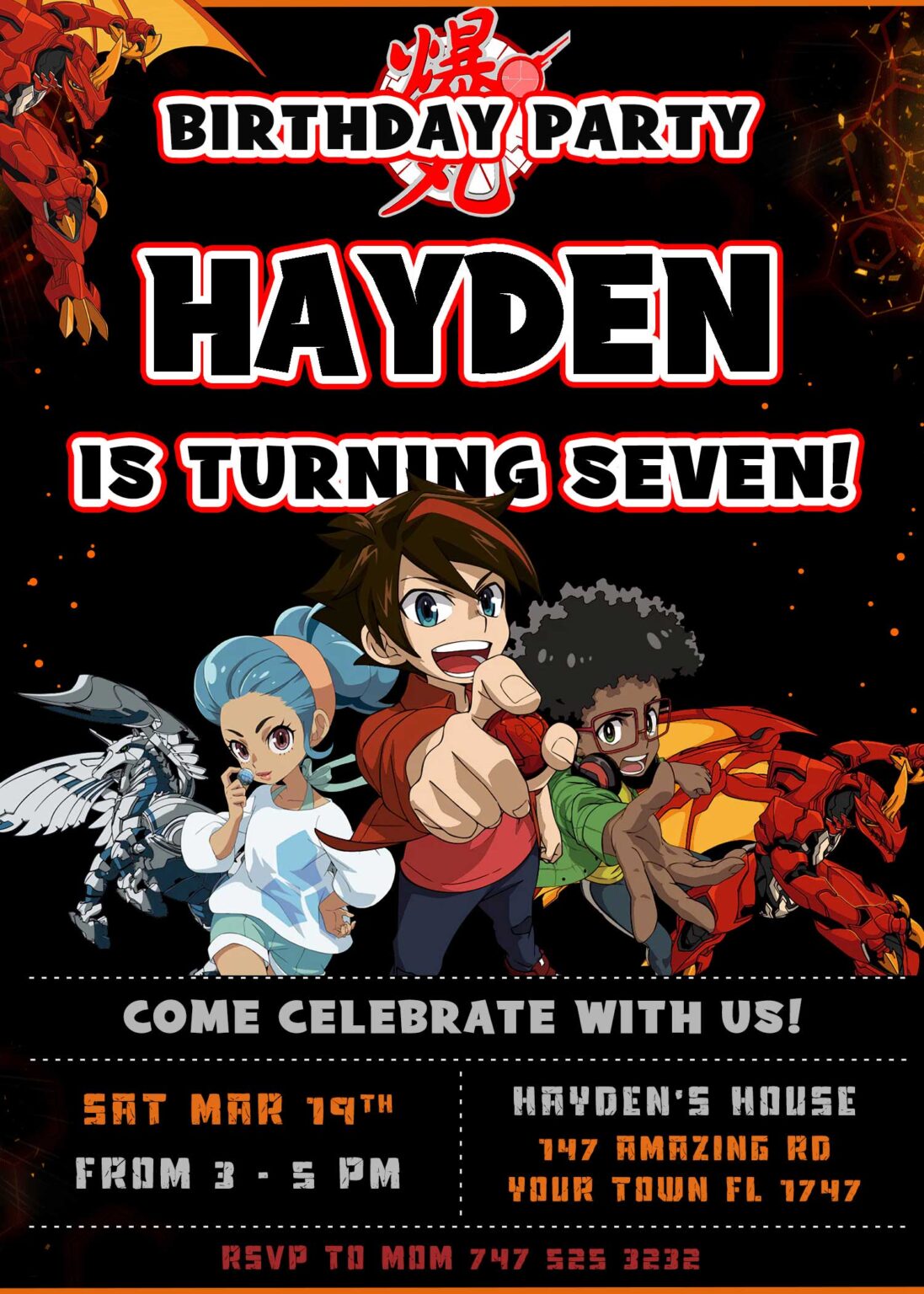 Bakugan Birthday Invitation | Amazing Invite
