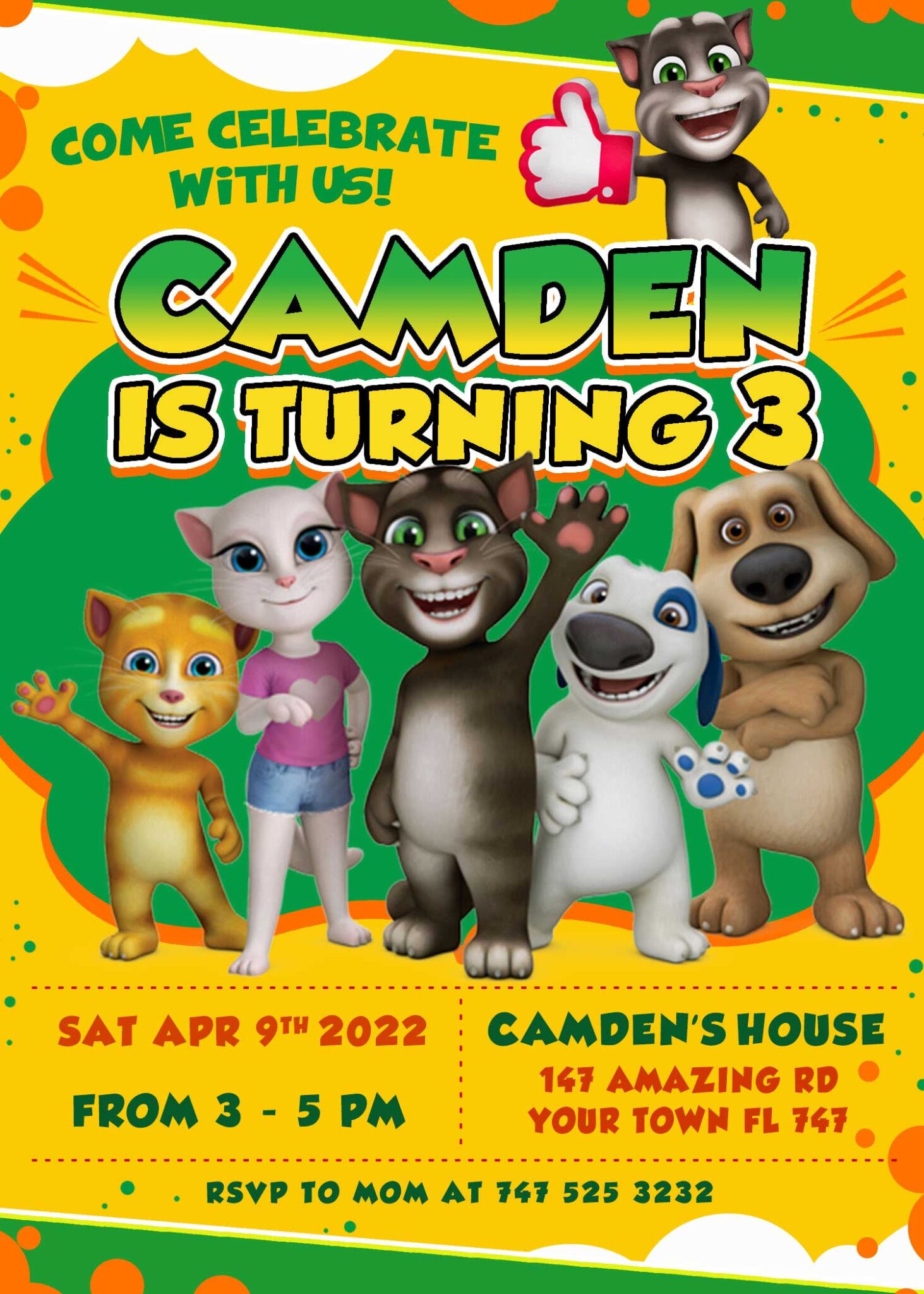 Talking Tom and Friends Birthday Invitation | Cute Invite