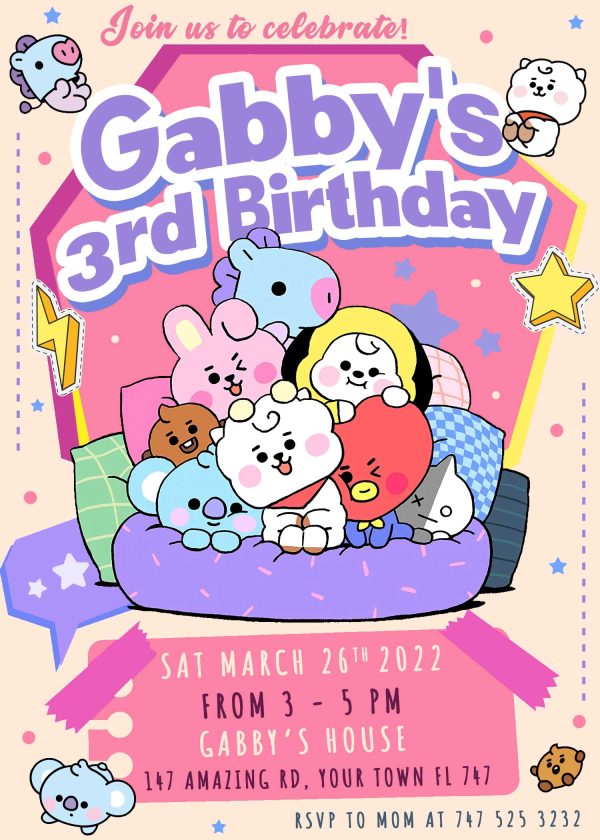 BT21 Birthday Invitation | Lovely Invite