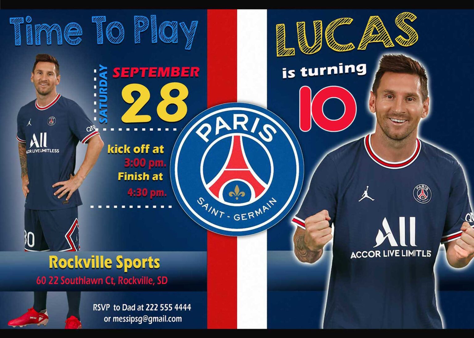 PSG Messi Birthday Invitation | Awesome Invite