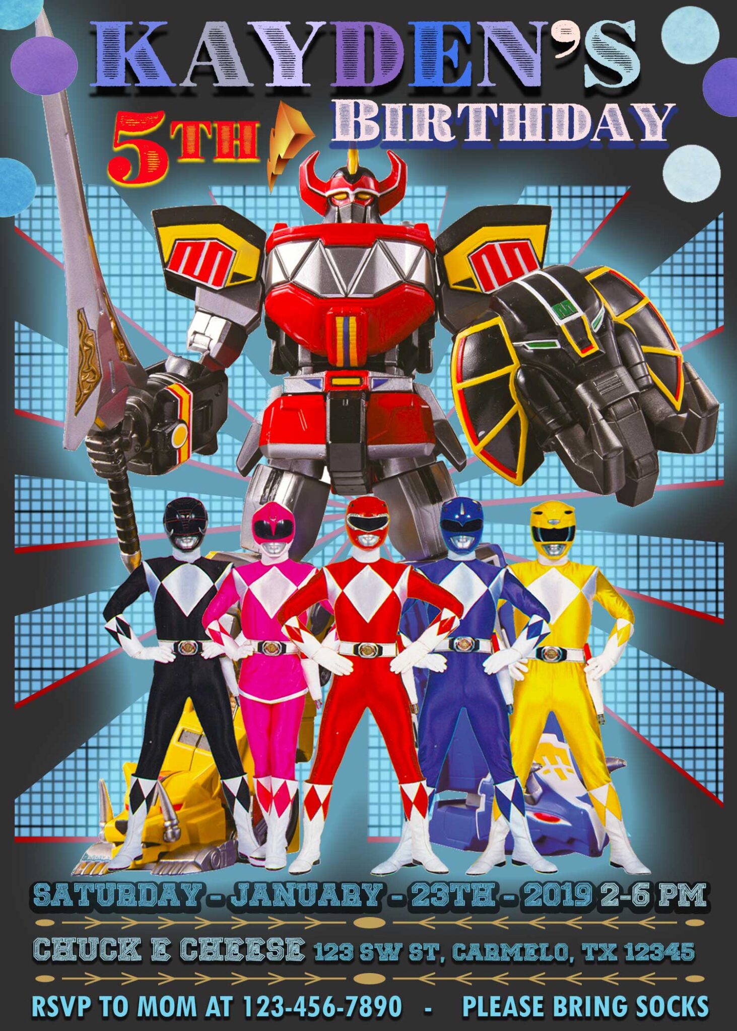 POWER RANGERS Birthday Invitation | FREE Backside | 24H Ready