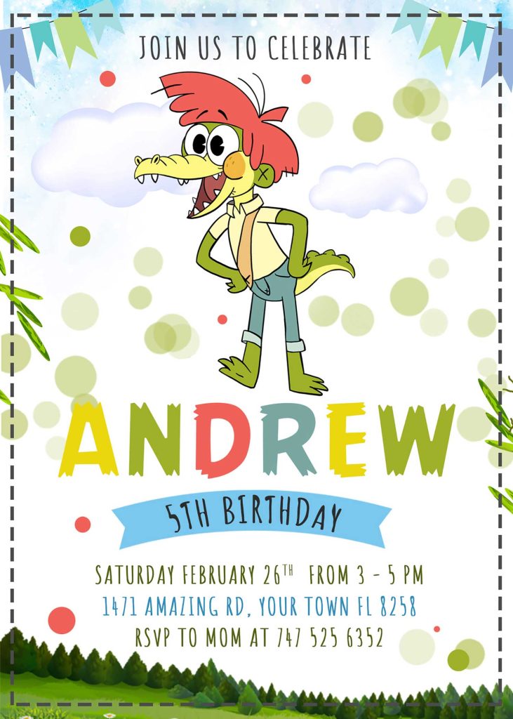 Arlo the Alligator Boy Birthday Invitation | FREE Backside | 24H Ready