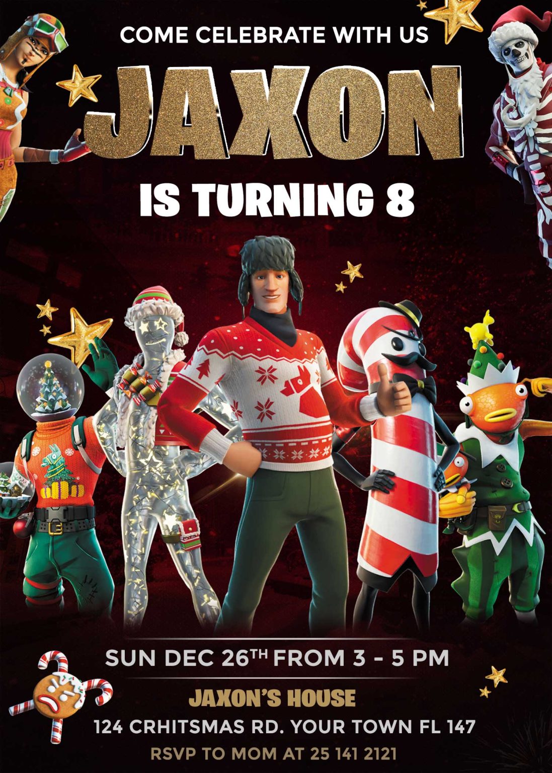 FORTNITE Christmas Birthday Invitation | FREE Backside | 24H Ready
