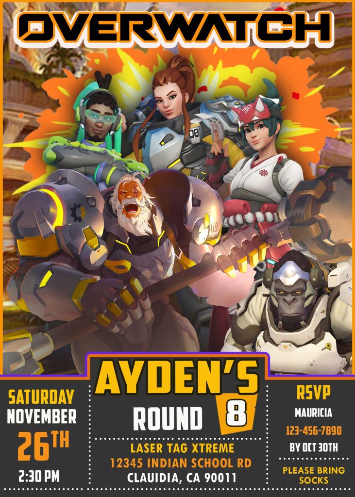 OVERWATCH Birthday Invitation | FREE Backside | 24H Ready