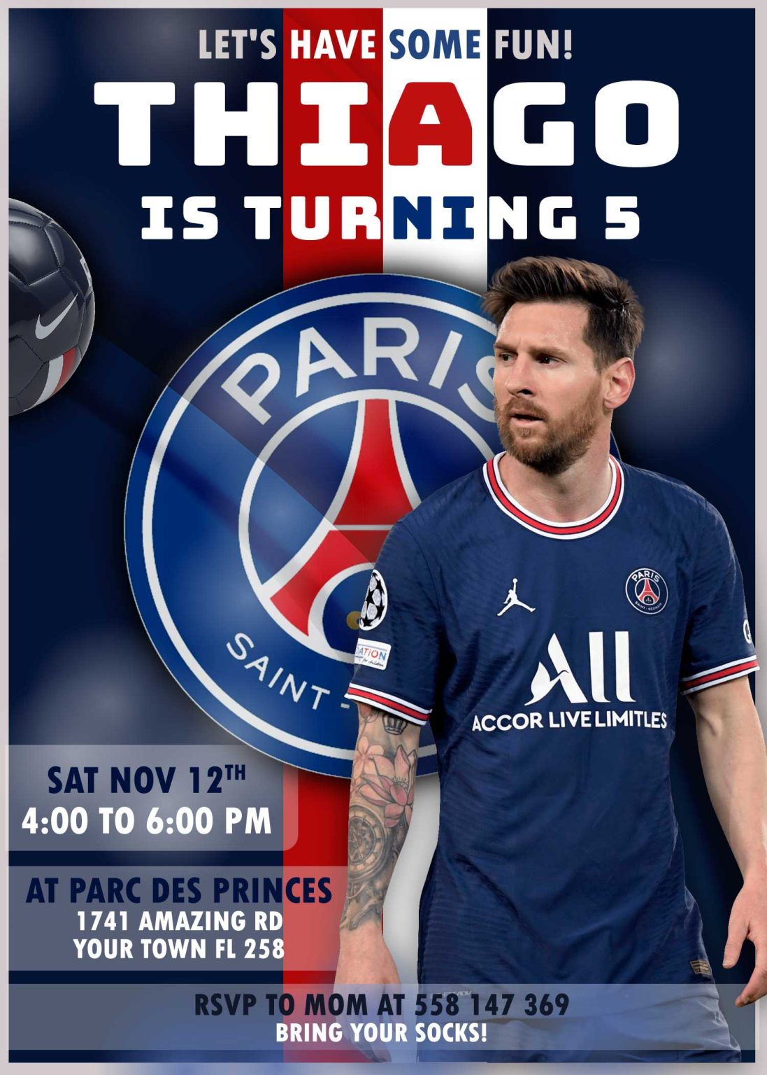 PSG Messi Birthday Invite | FREE Backside | 24H Ready
