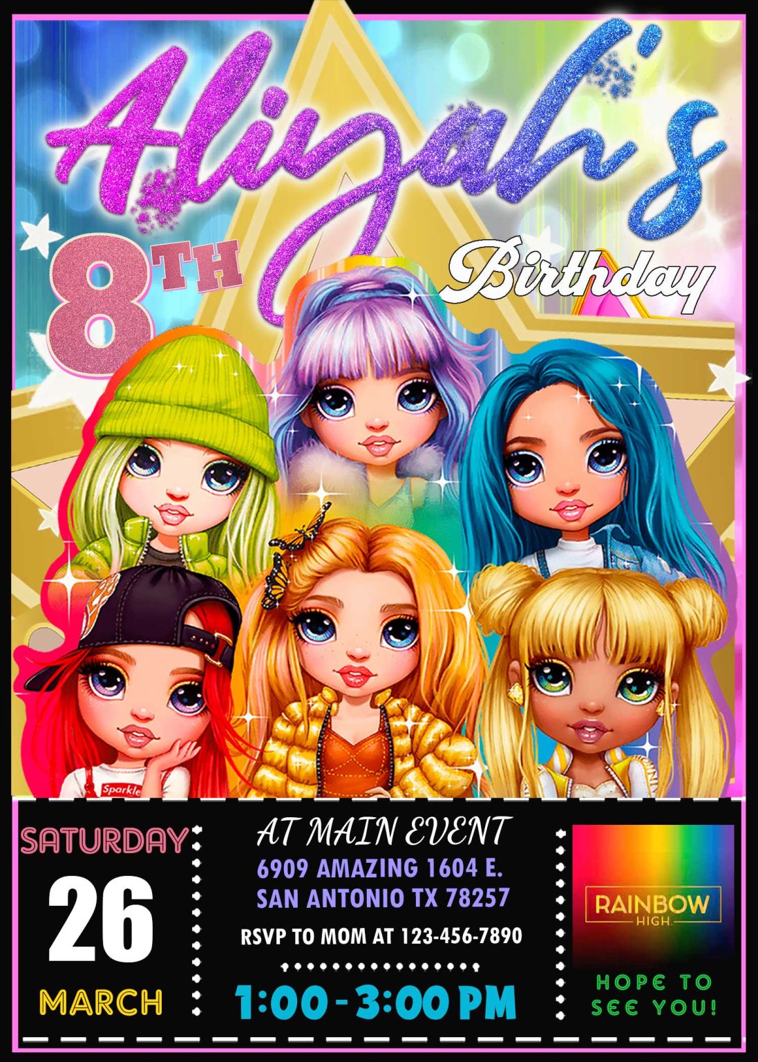 Rainbow High Birthday Invite | FREE Backside | 24H Ready