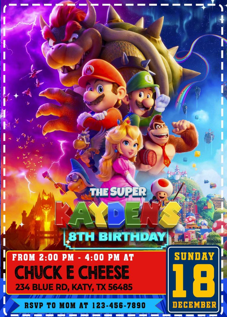 Super Mario Bros Movie Birthday Invitation | FREE Backside | 24H Ready