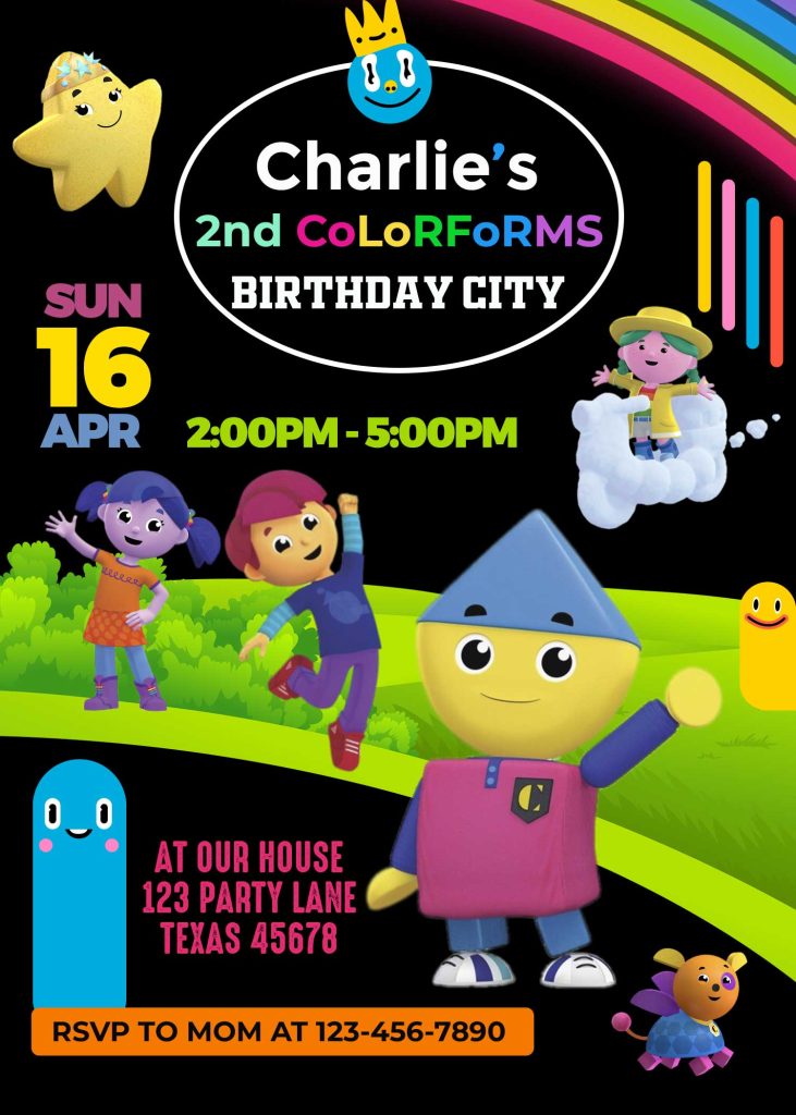 Charlie's Colorforms City Birthday Invitation | FREE Backside | 24H Ready