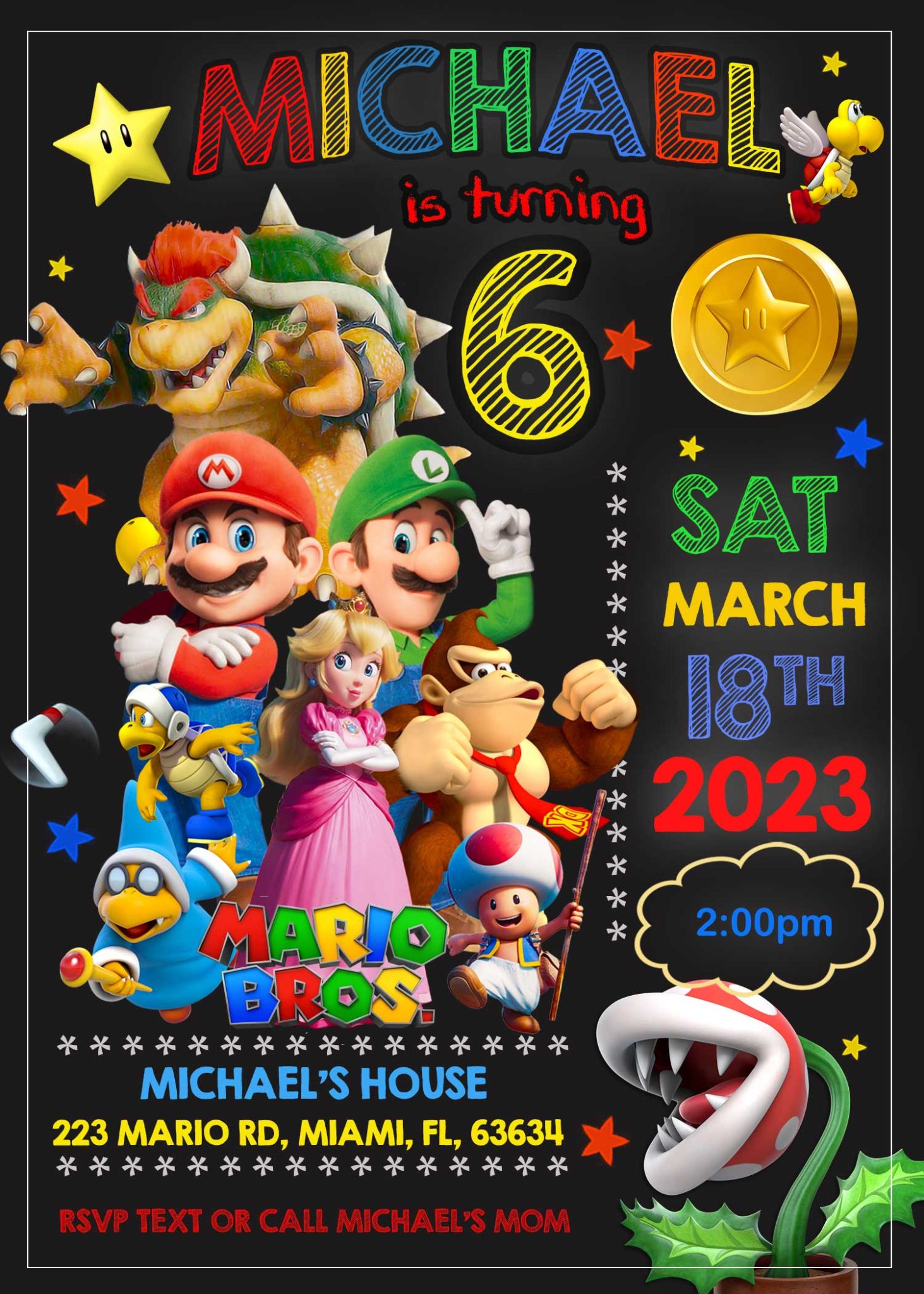 Super Mario Bros Movie Birthday Invite | FREE Backside | 24H Ready