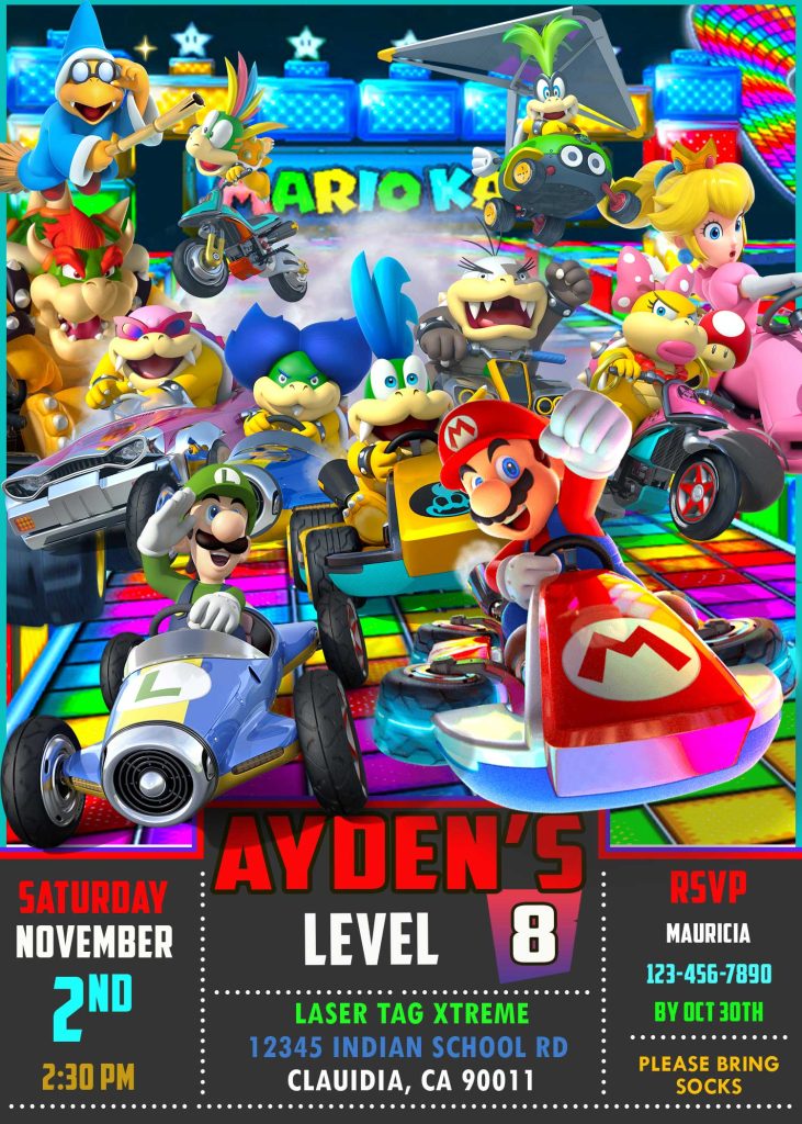 Mario Kart 8 Birthday Invitation | FREE Backside | 24H Ready