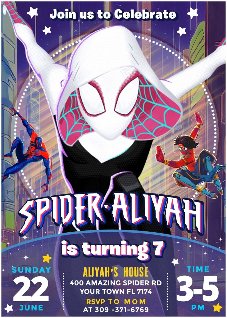 Spidergwen Birthday Invitation | Amazing Spiderwoman Invite