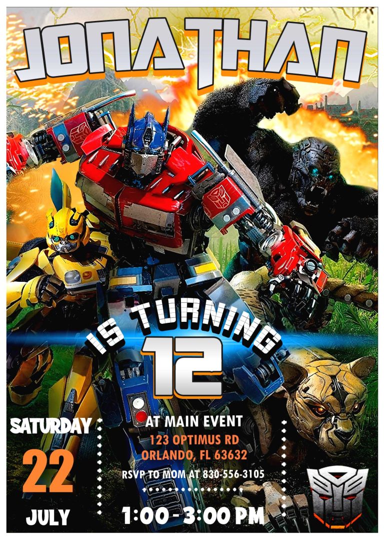 Transformers Rise of the Beasts Birthday Invitation | Incredible Invite