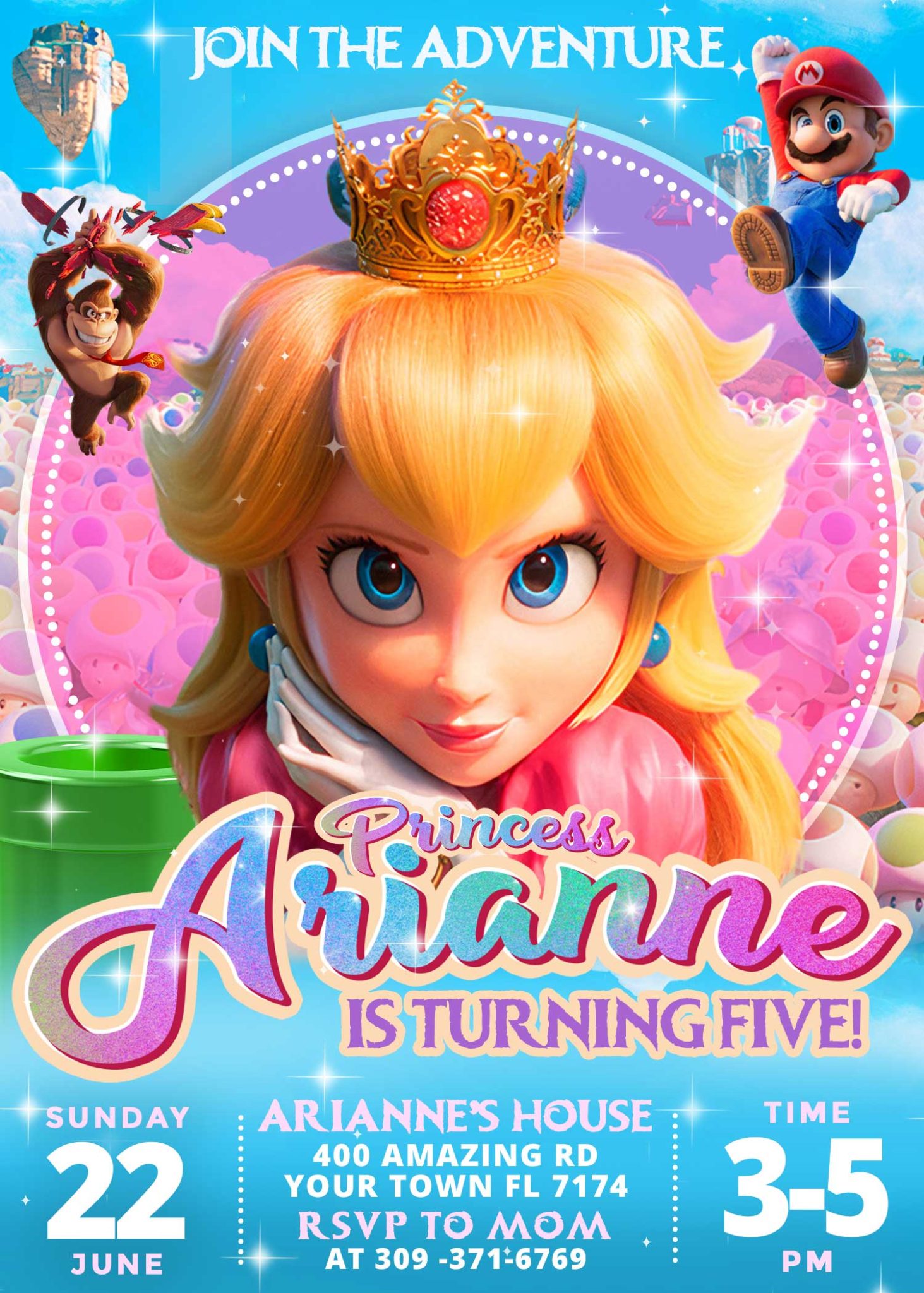 Princess Peach Birthday Invitation | Sweet Invite