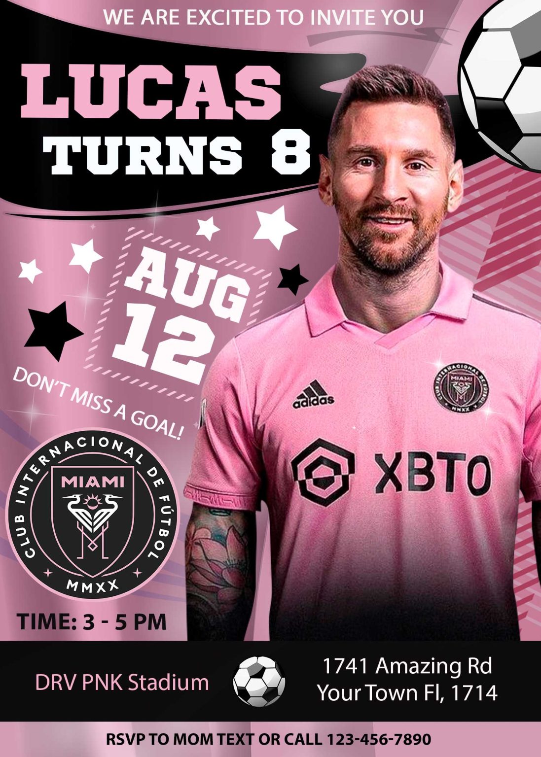 Inter Miami Messi Birthday Invitation | Lovely Invite
