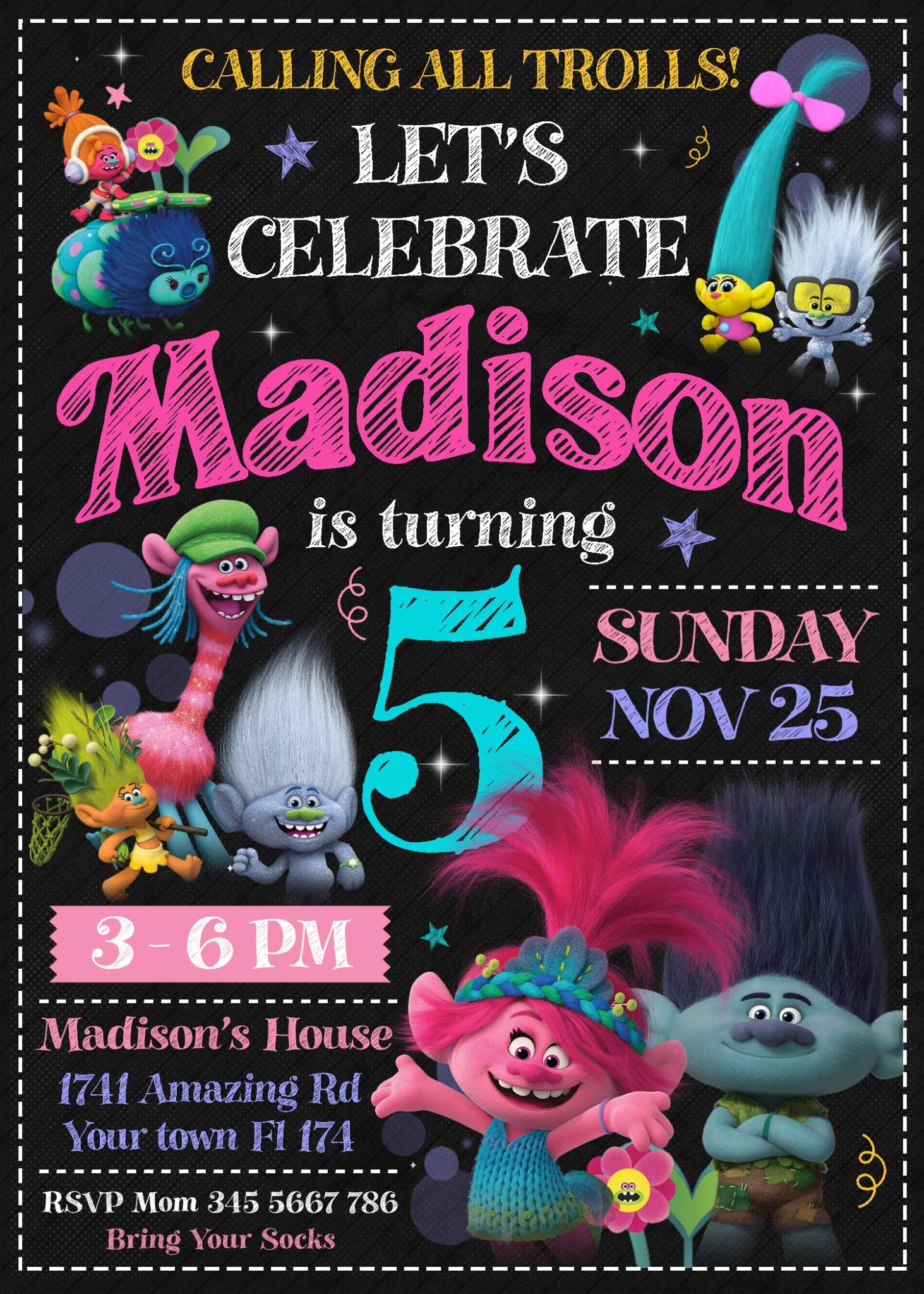 Trolls Birthday Invitation | Lovely Invite