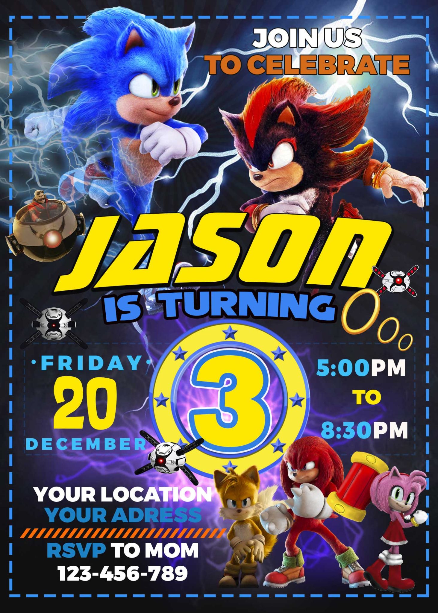 Sonic The Hedgehog 3 Birthday Invitation | Terrific Invite