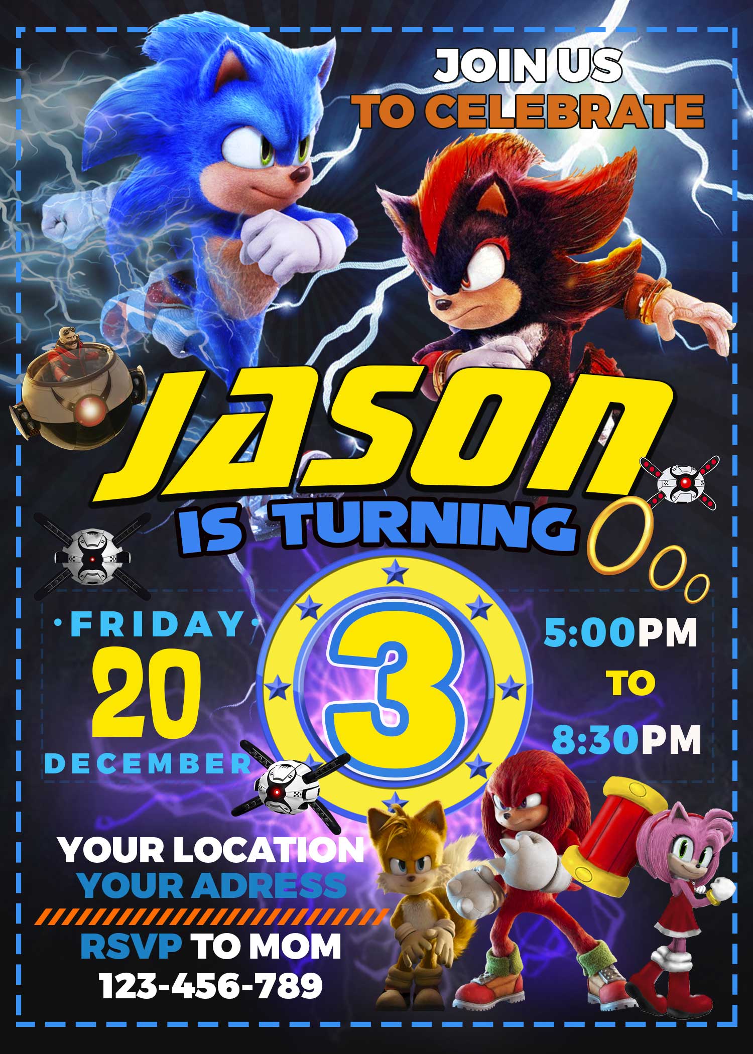 Sonic The Hedgehog 2 Birthday Invitation | Stunning Invite