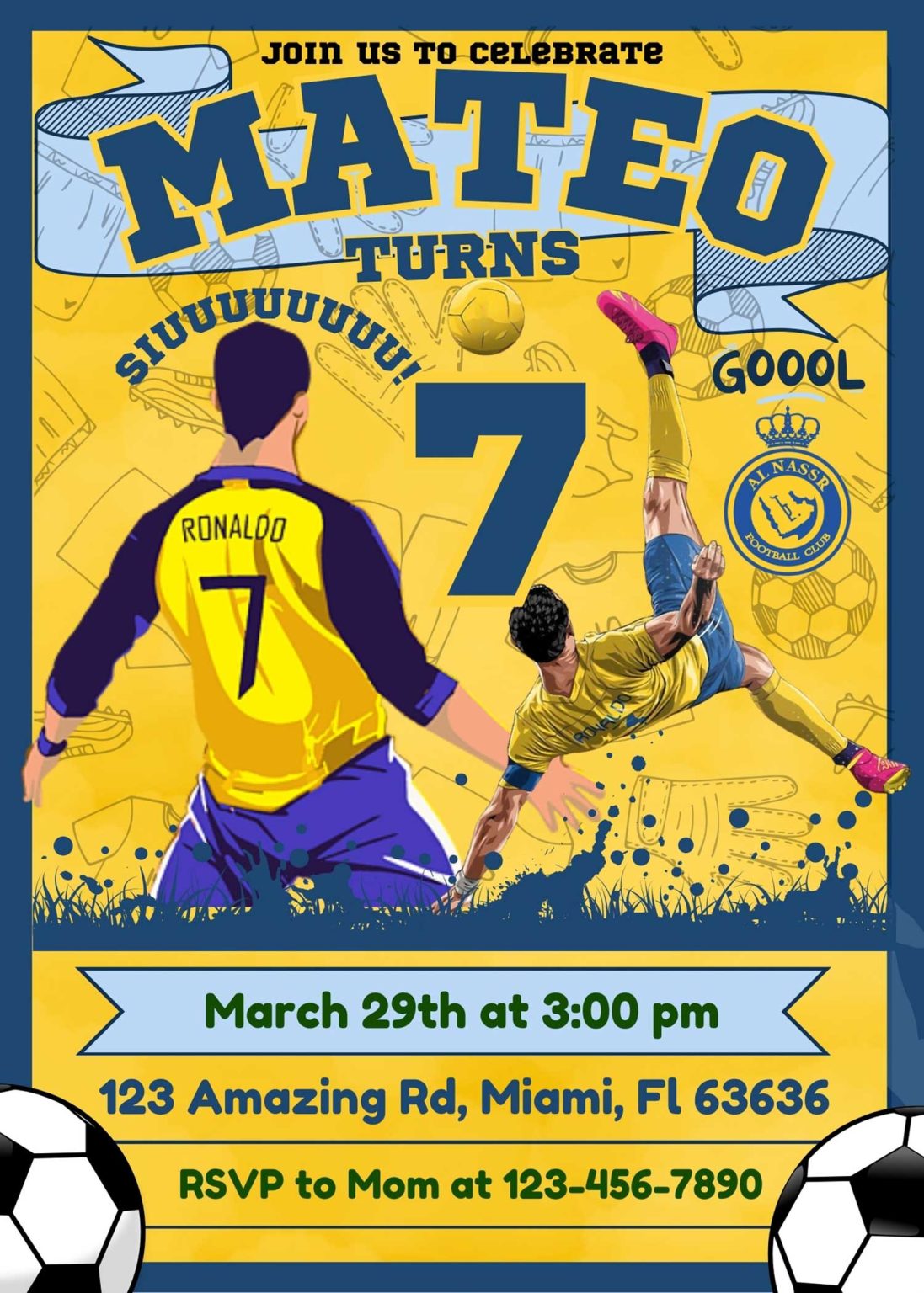 Cristiano Ronaldo Al Nassr Birthday Invitation | Tremendous Invite