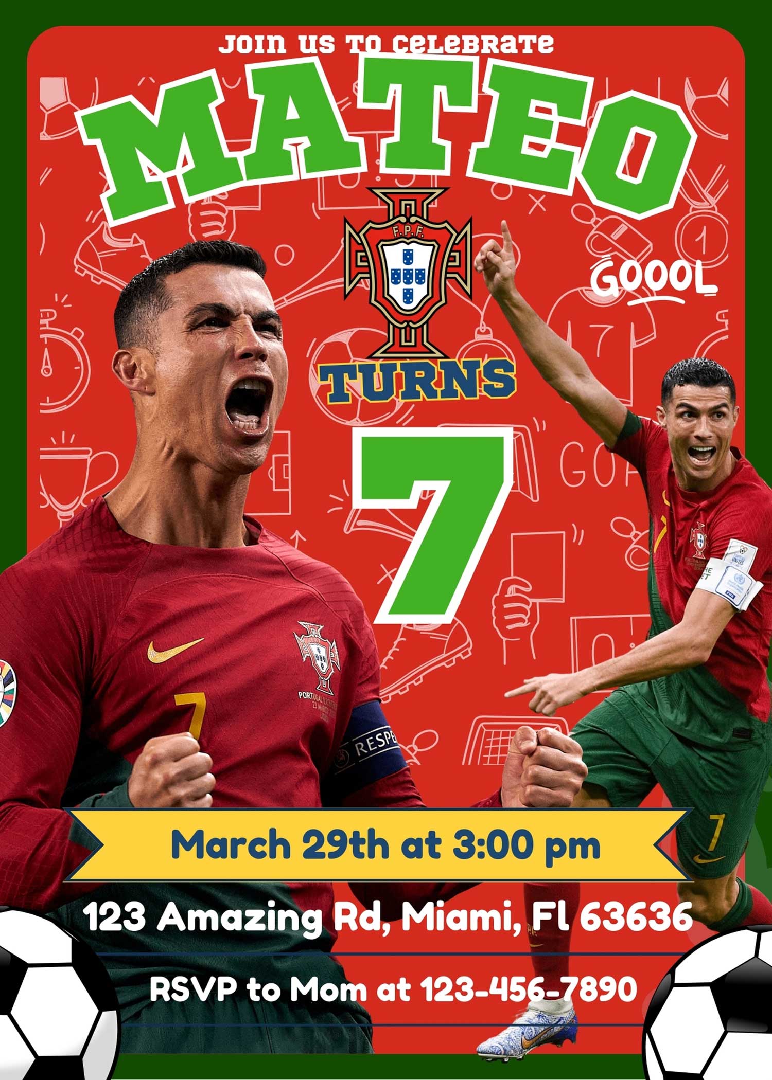 CRISTIANO RONALDO Birthday Invitation | FREE Backside | 24H Ready
